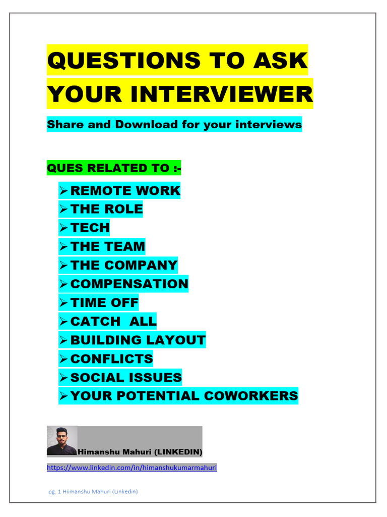 Questions To Ask Your Interviewer | PDF