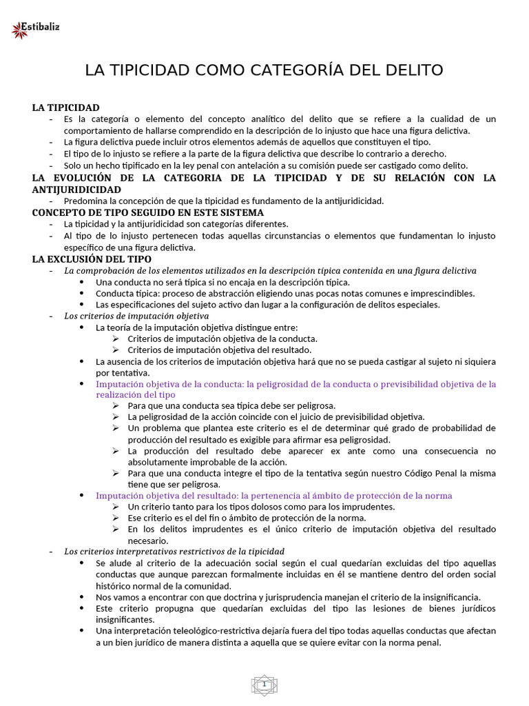Tema 5 - La Tipicidad Como Categoría Del Delito | PDF