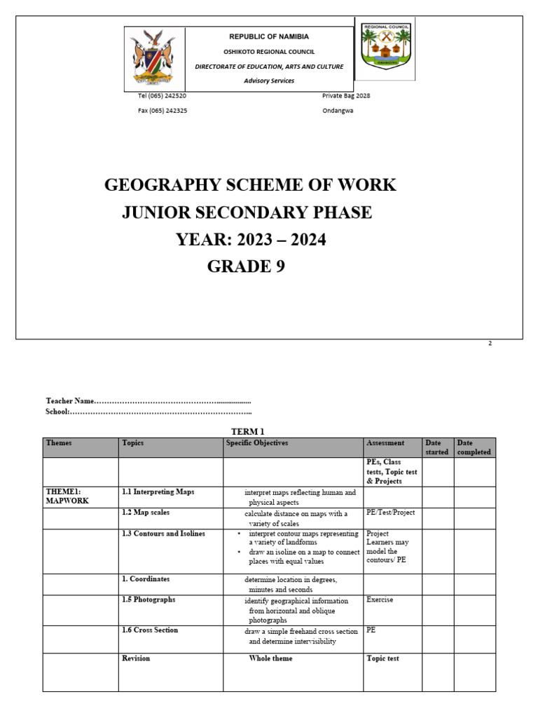 Geography, Scheme of Work 9. | PDF