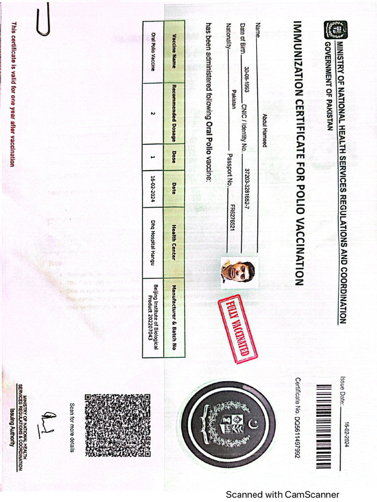 Polio Certificate | PDF