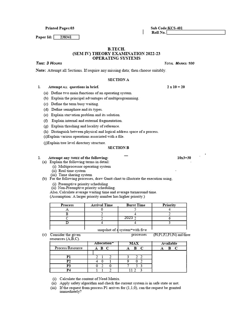 Operating Systems Kcs 401 2023 Pdf Scheduling Computing Computers 
