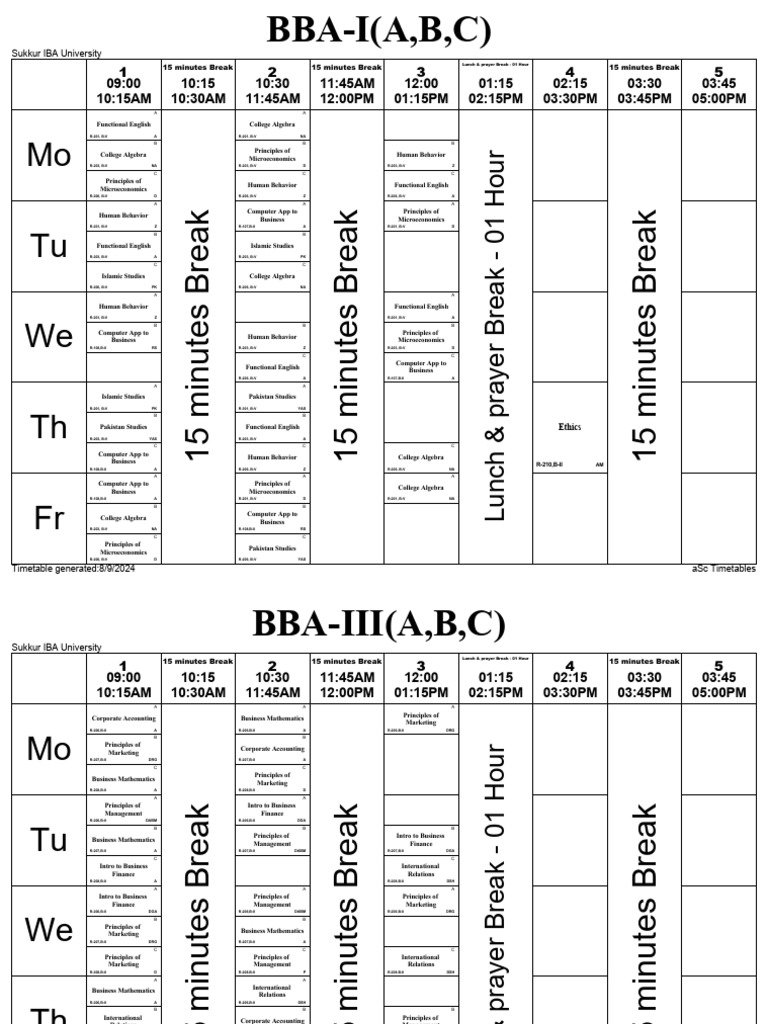 Fall 2024 Timetable w.e.f. 12th August 2024 Classwise 1 | PDF