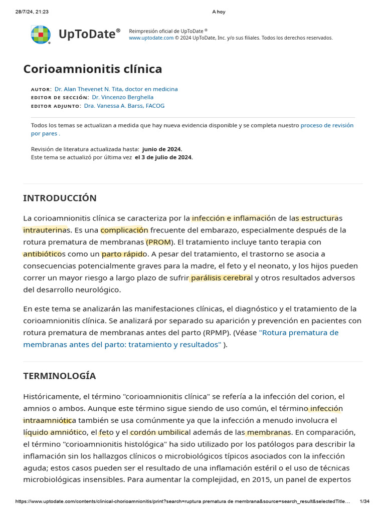 Corioamnionitis UpToDate | PDF