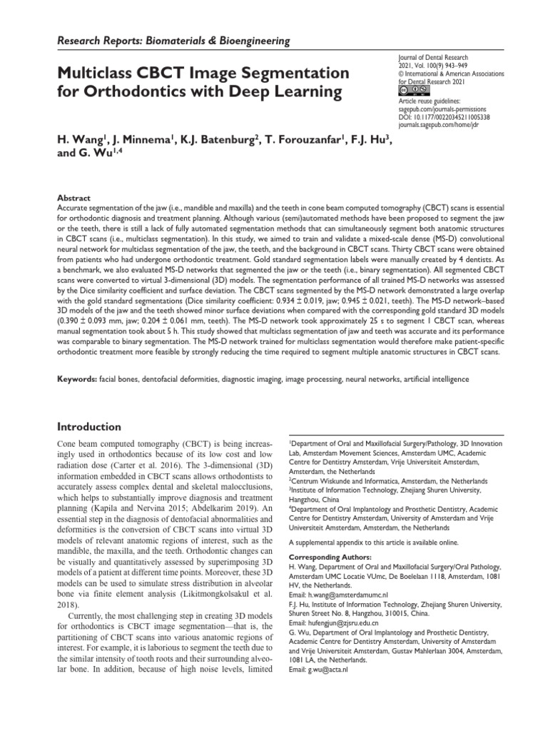 Multiclass CBCT Image Segmentation For Orthodontics With Deep Learning | PDF