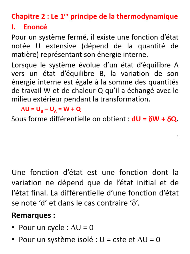Chapitre 2 Le Premier Principe de La Thermodynamique ST | PDF