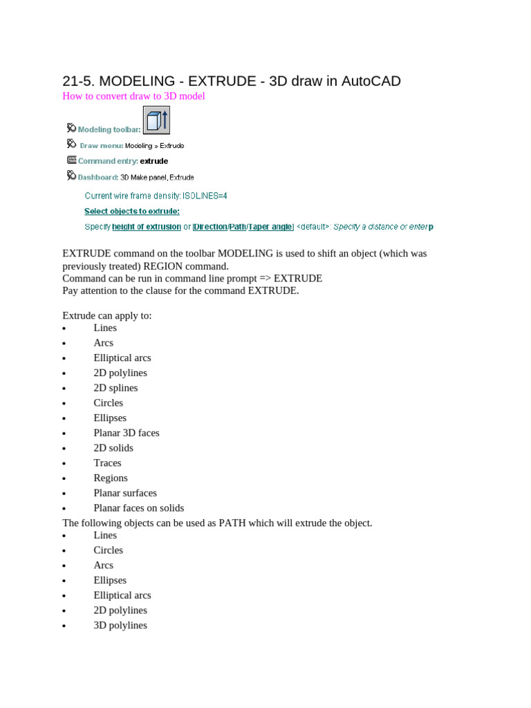 21-5. Modeling - Extrude - 3D Draw in Autocad | PDF