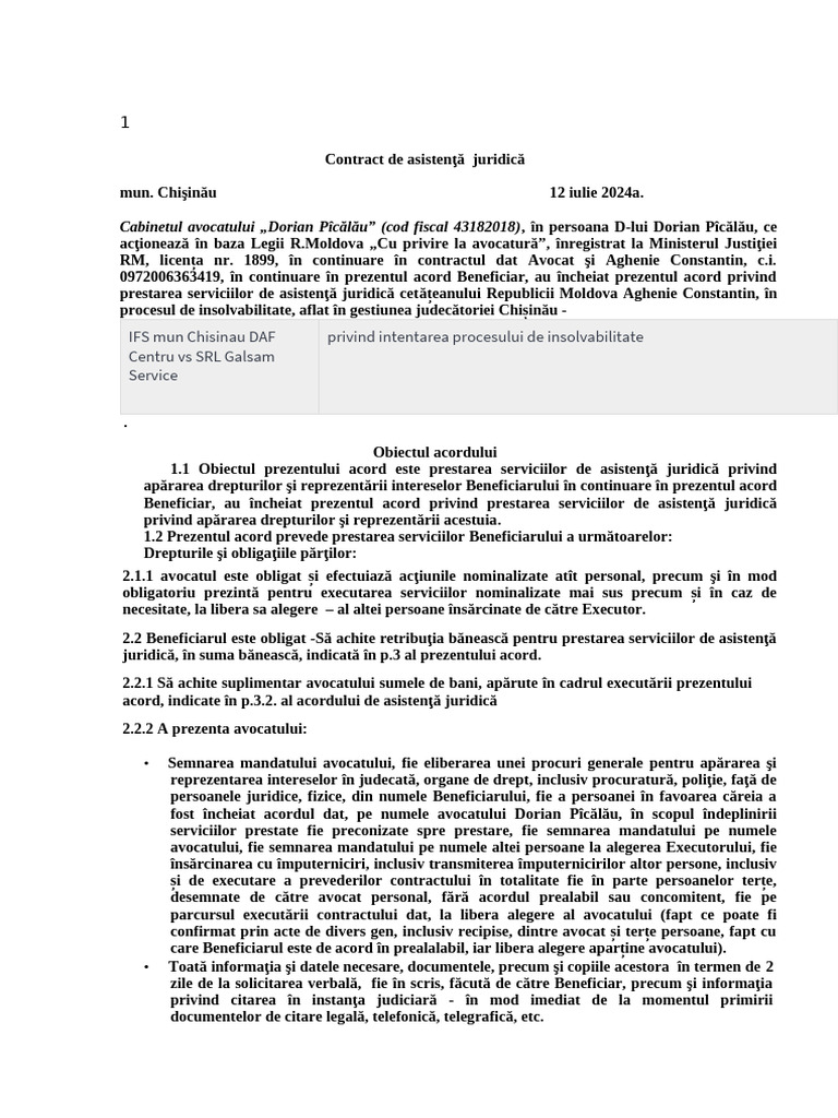 Acord de Asistenta Juridica Modificat - Sincu | PDF