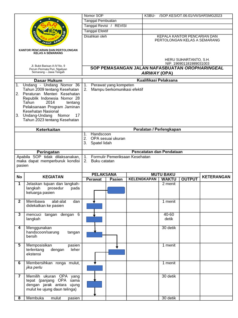 Sop Pemasangan Jalan Nafas Buatan Oropharingeal Airway (Opa) | PDF