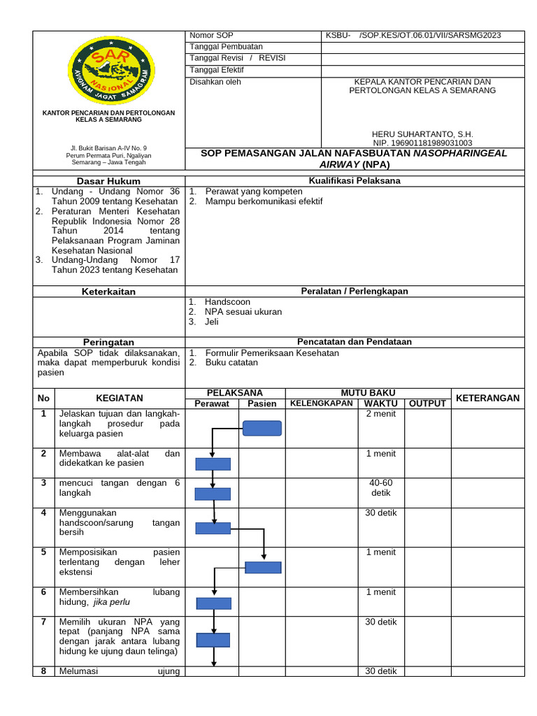 Sop Pemasangan Jalan Nafas Buatan Nasopharingeal Airway (Npa) | PDF