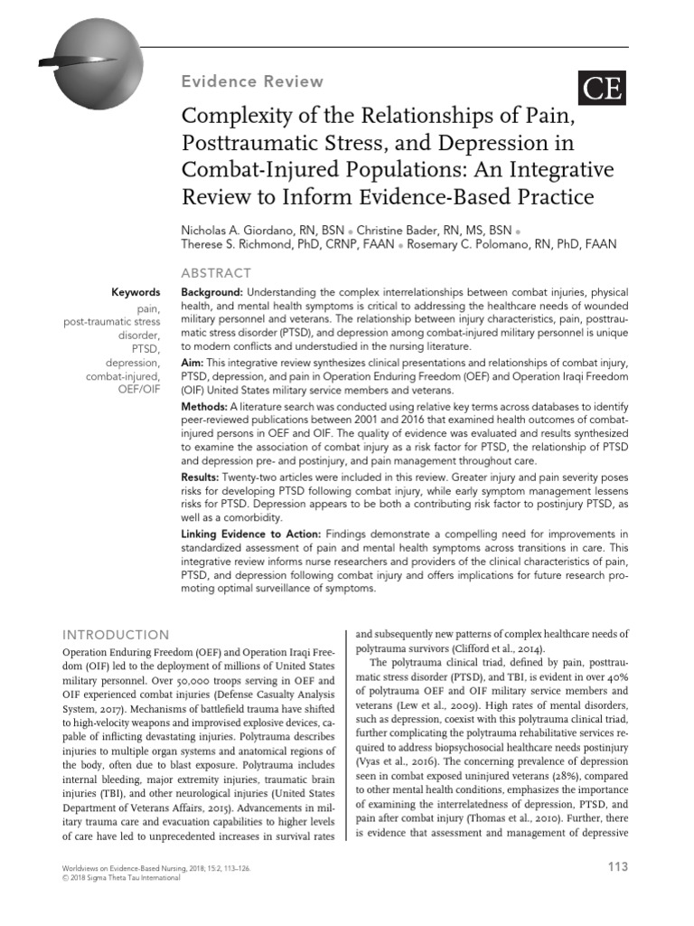Giordano - Complexity of The Relationships of Pain Posttraumatic Stress and Depression | PDF