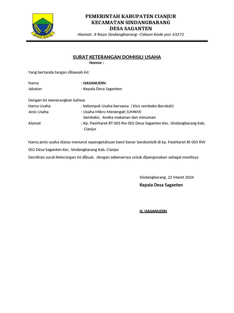 Surat Keterangan Domisili Umkm | PDF