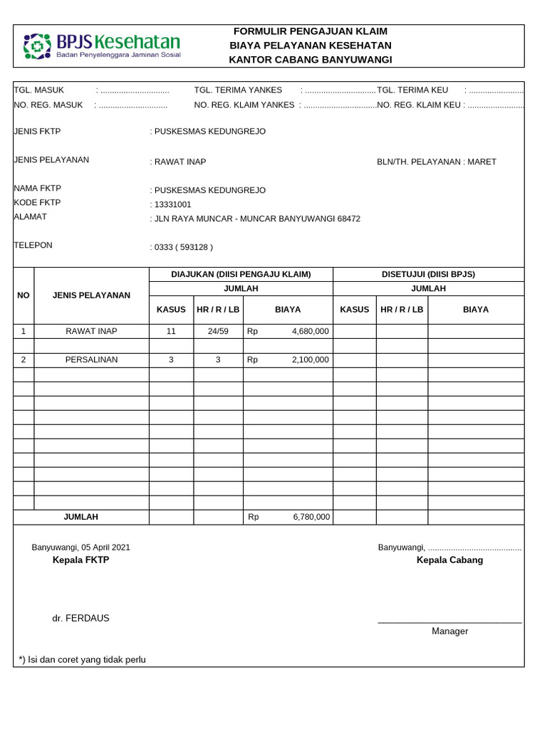 Formulir Pengajuan Klaim (FPK) | PDF