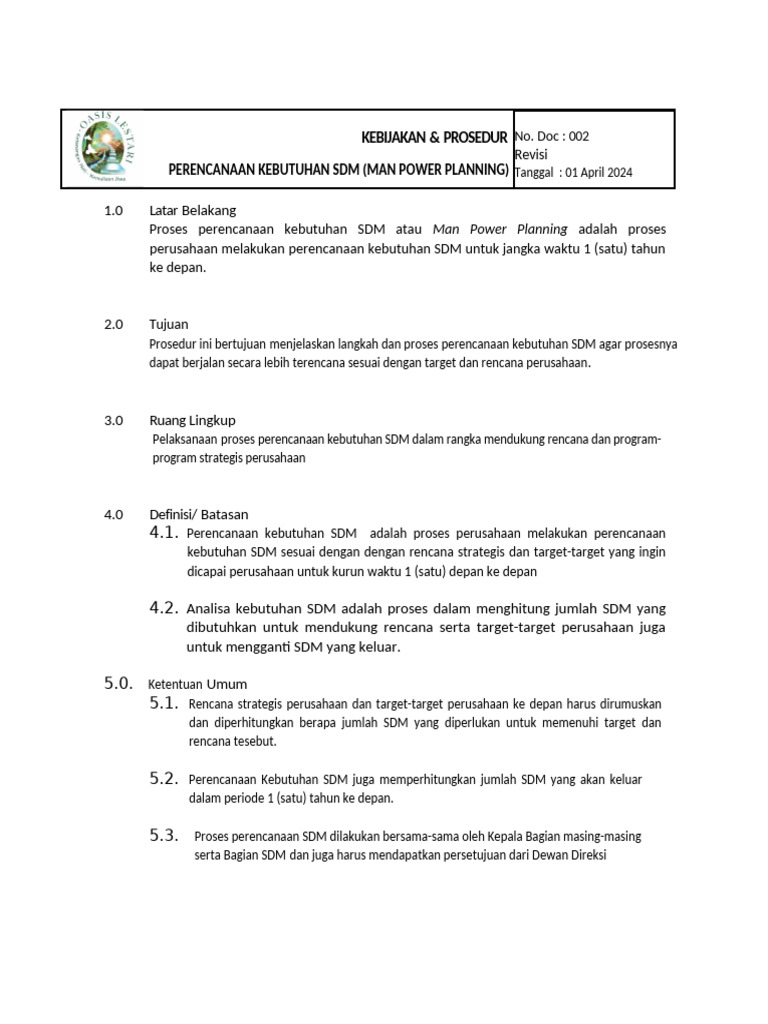 SOP Perencanaan Kebutuhan SDM | PDF