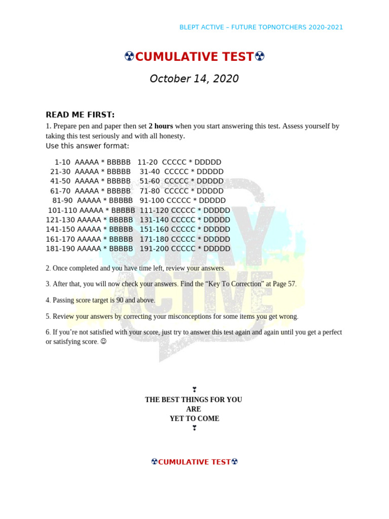 Blept-Active 2020 Cumulative Test | PDF