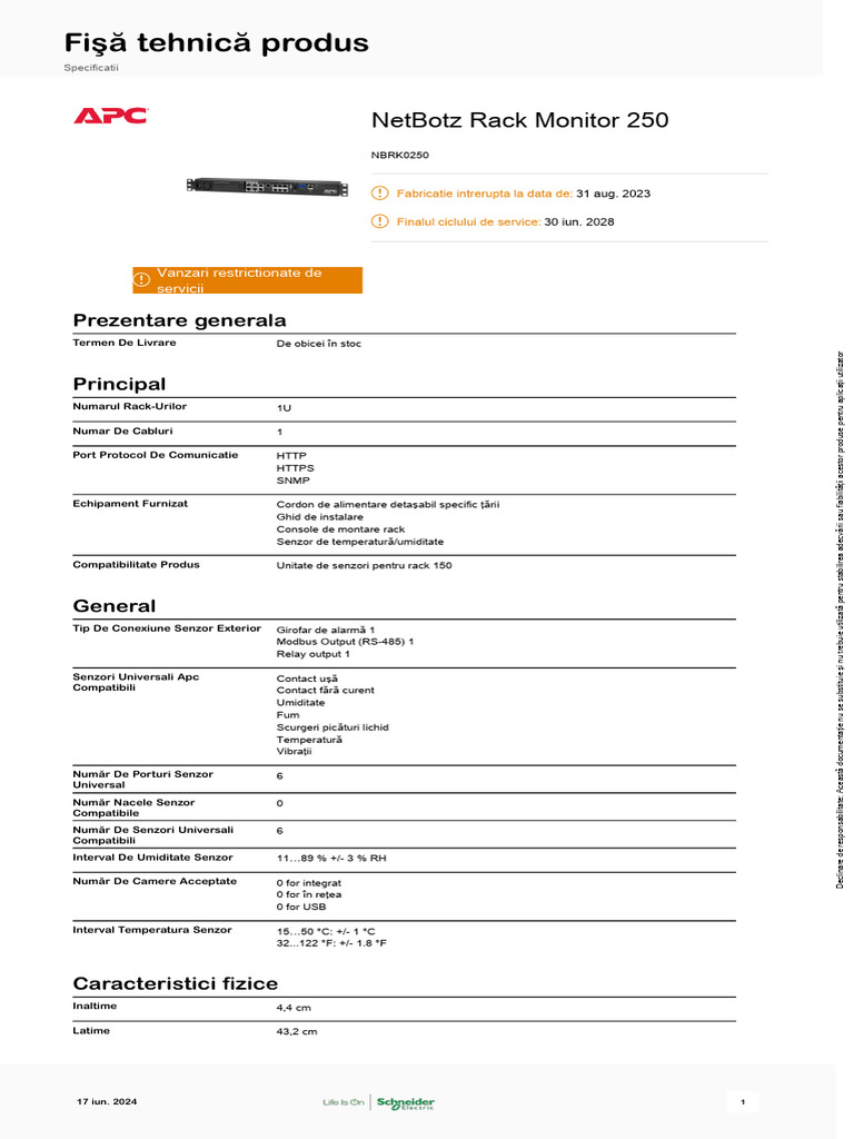 Schneider Electric NetBotz NBRK0250 | PDF