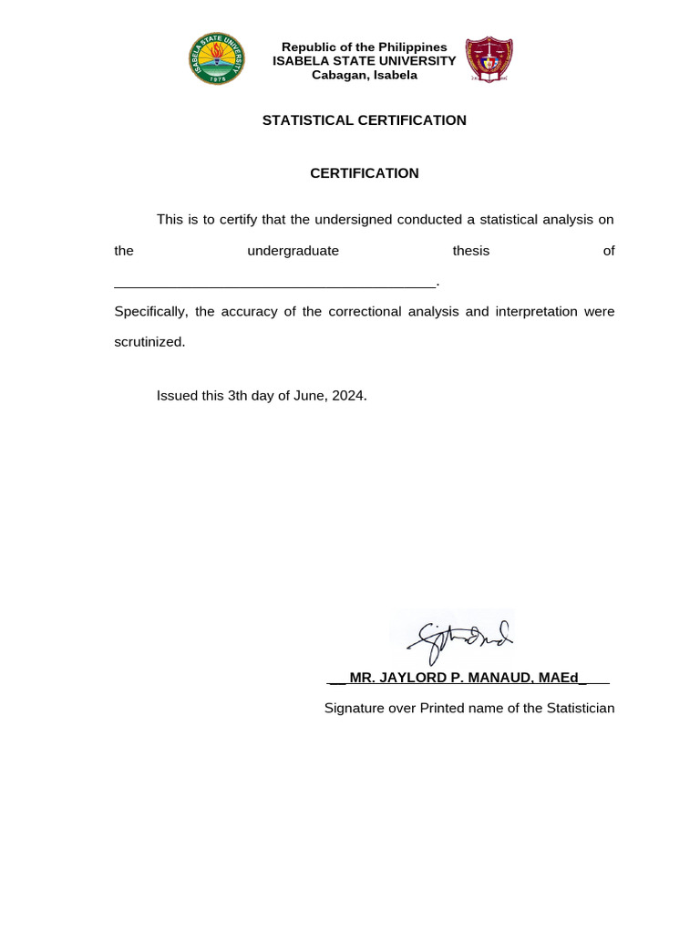 Statistical Certification | PDF