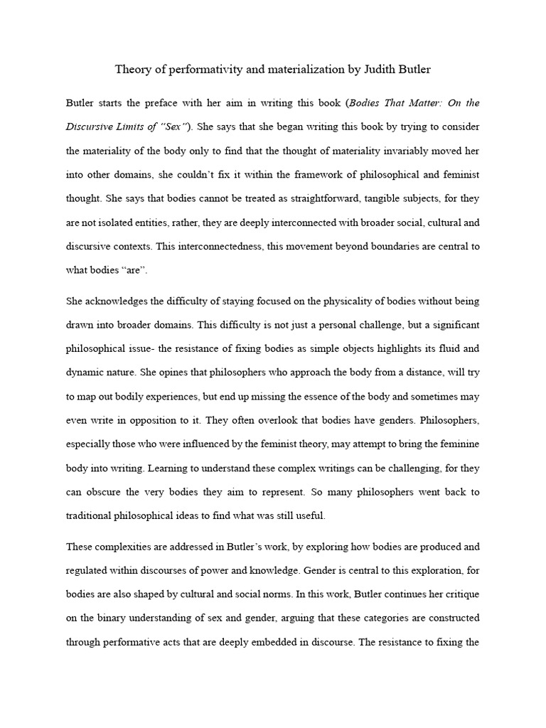 Theory of Performativity and Materialization by Judith Butler | PDF