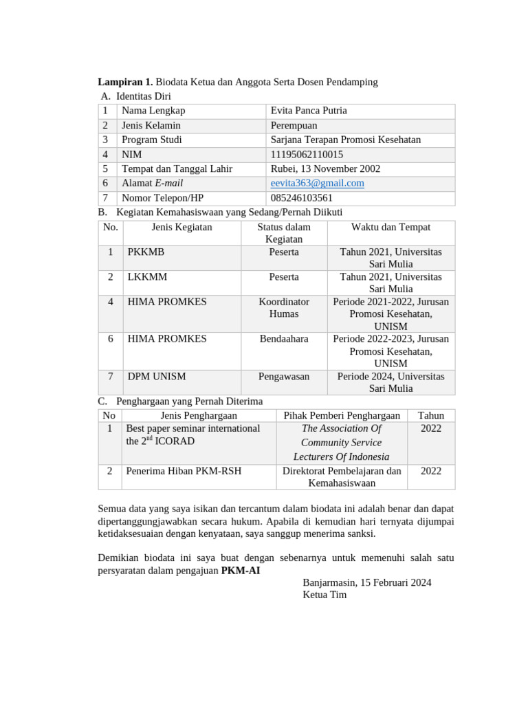 Biodata PKM-AI | PDF