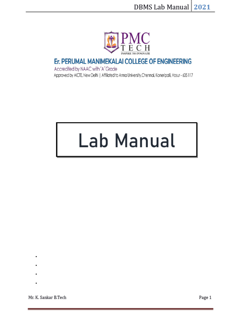 DBMS (Sankar) - Lab Manual | PDF