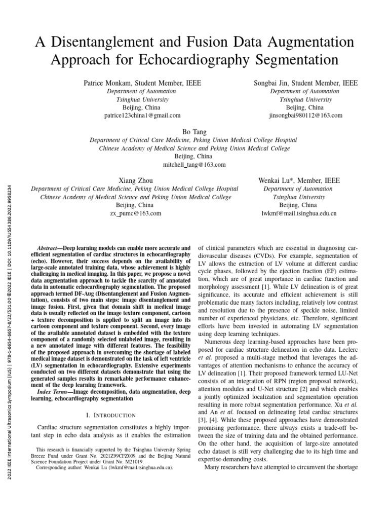A Disentanglement and Fusion Data Augmentation Approach For Echocardiography Segmentation | PDF