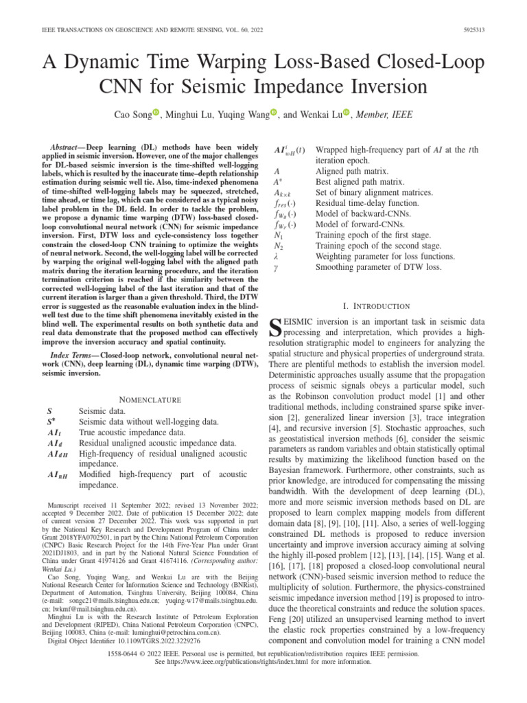 A Dynamic Time Warping Loss-Based Closed-Loop CNN For Seismic Impedance Inversion | PDF