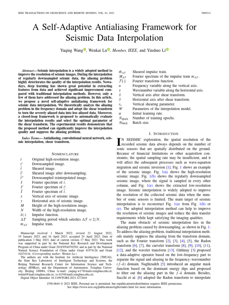 A Self-Adaptive Antialiasing Framework For Seismic Data Interpolation | PDF