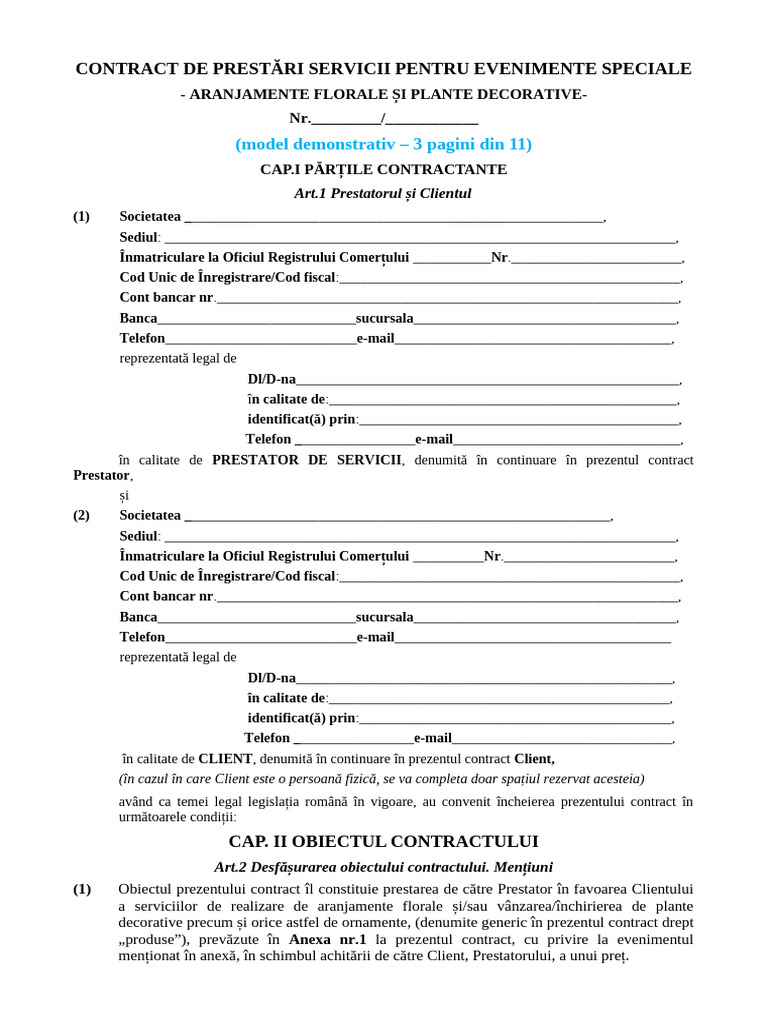 Demo Contract Prestari Servicii Evenimente Aranjam Florale | PDF