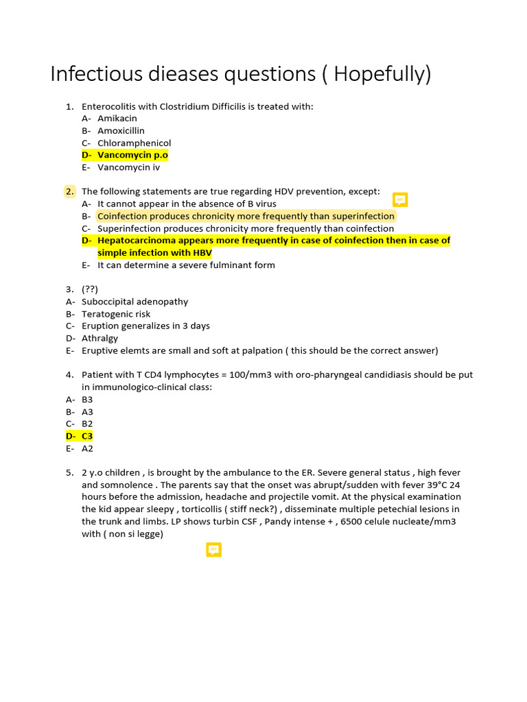 Infectious Dieases Questions Versione 1 | PDF