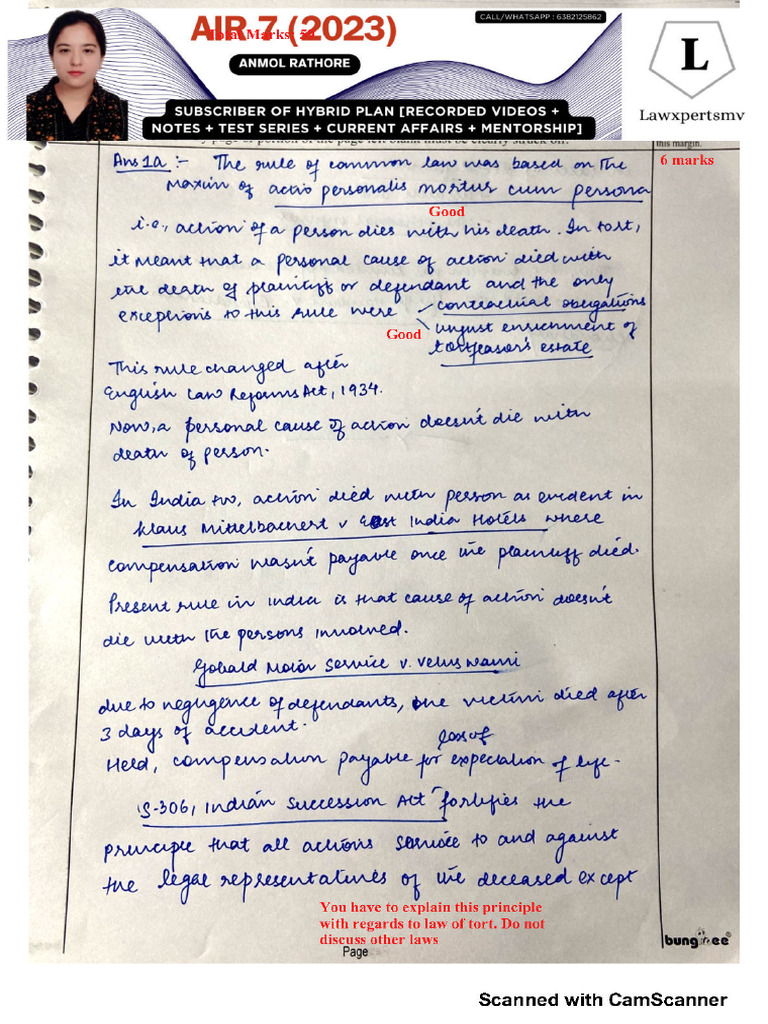 Anmol Rathore UPSC Law Optional AIR 7 2023 | PDF