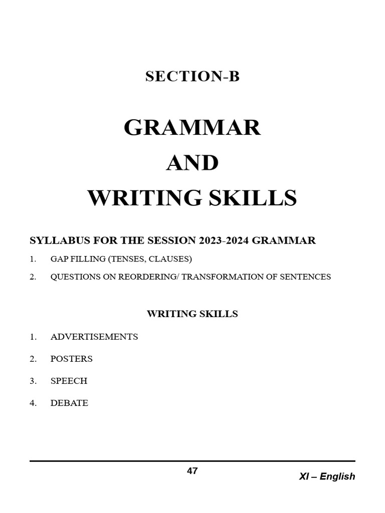 Class 11 English Writing Skills Syllabus | PDF | Literacy | Educational ...