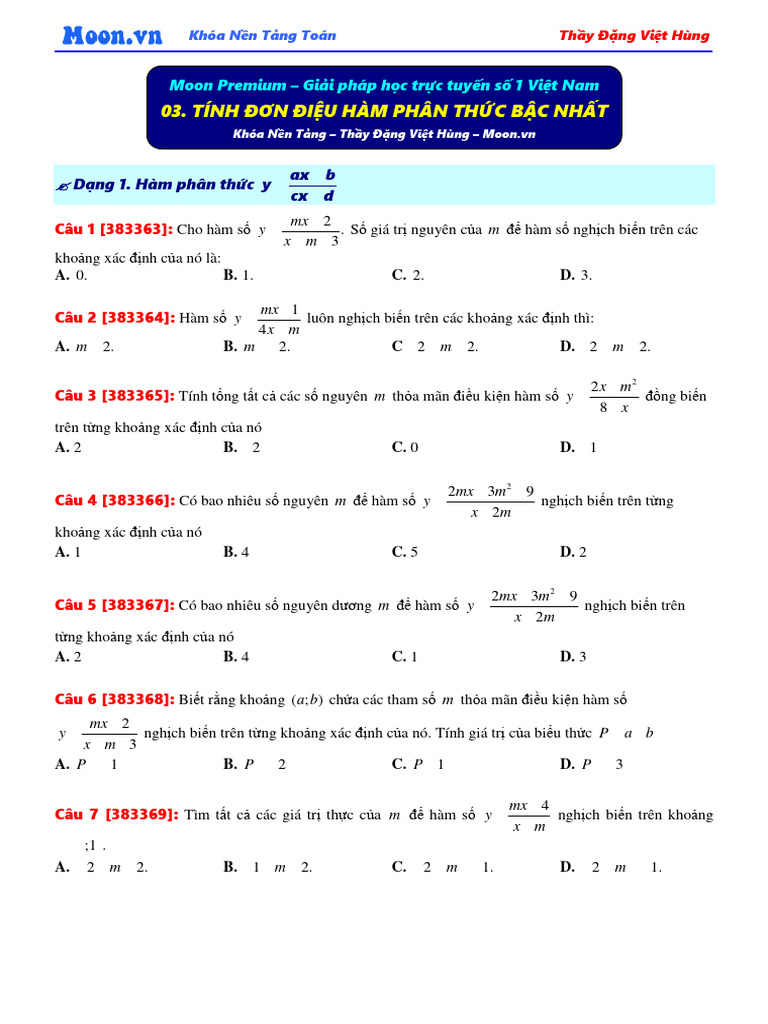 De Luyen Bai Toan Don Dieu Ham So Phan Thuc Co Tham So 10837047 3232024104522AM | PDF