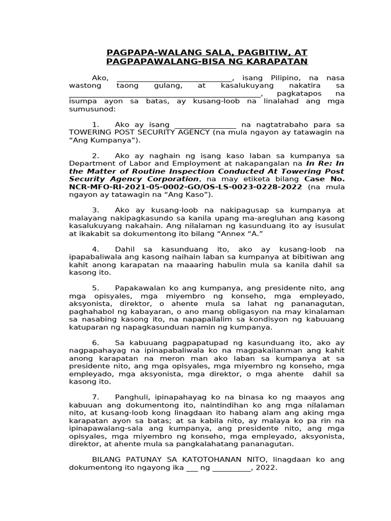 Quitclaim (Filipino Version) | PDF | Philippines