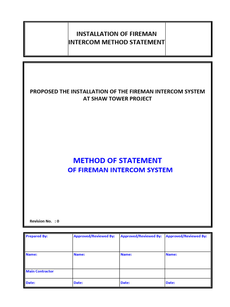 MOS of Fire Intercom System | PDF