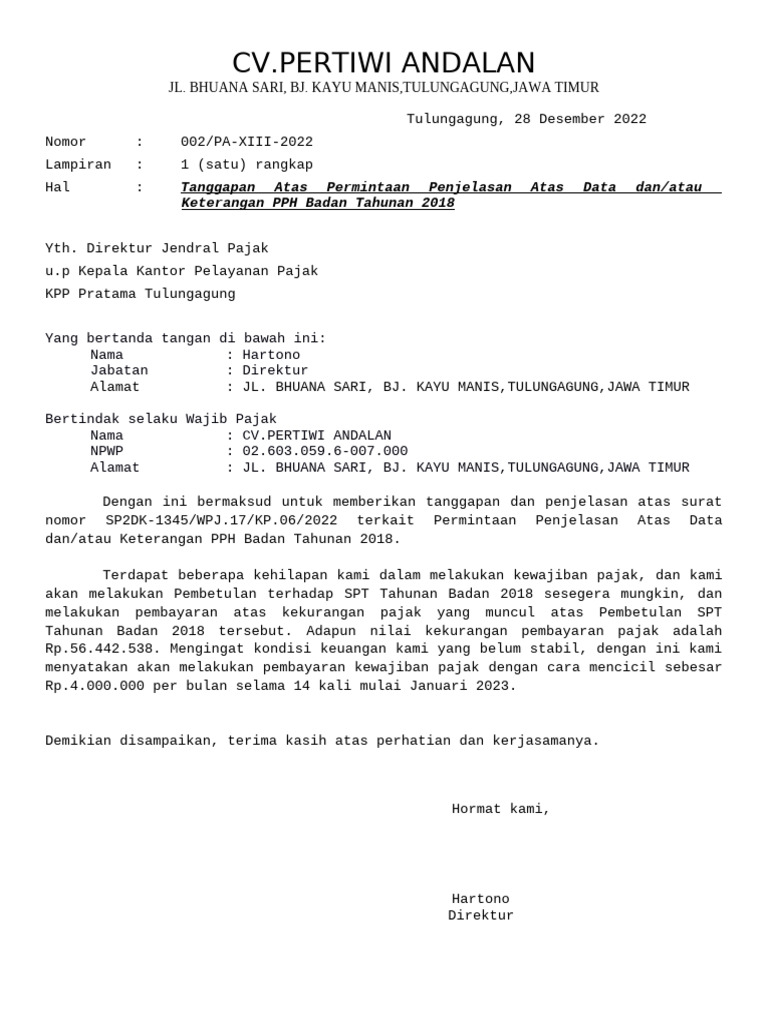 Tanggapan Resmi atas SP2DK Pajak | PDF | Bisnis | Pengelolaan Keuangan ...