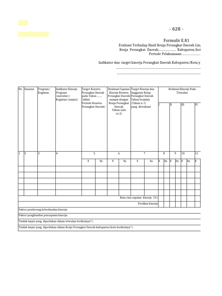 Permendagri No.86 TH 2017 Halaman 628 632 Form E.81 | PDF