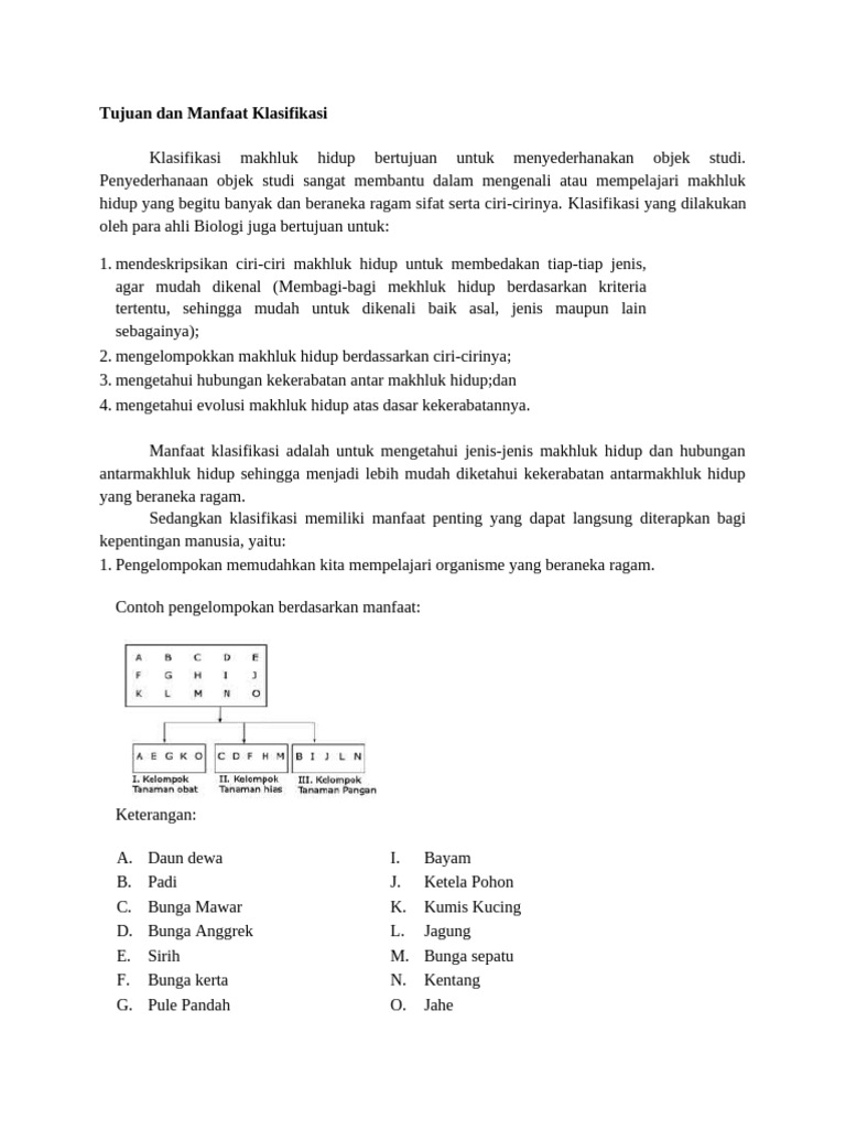 Tujuan Dan Manfaat Klasifikasi | PDF