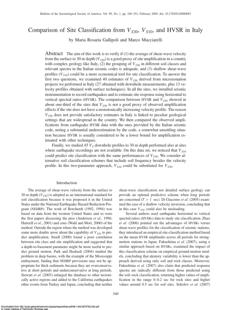 Comparison of Site Classification From V, V, and HVSR in Italy | PDF