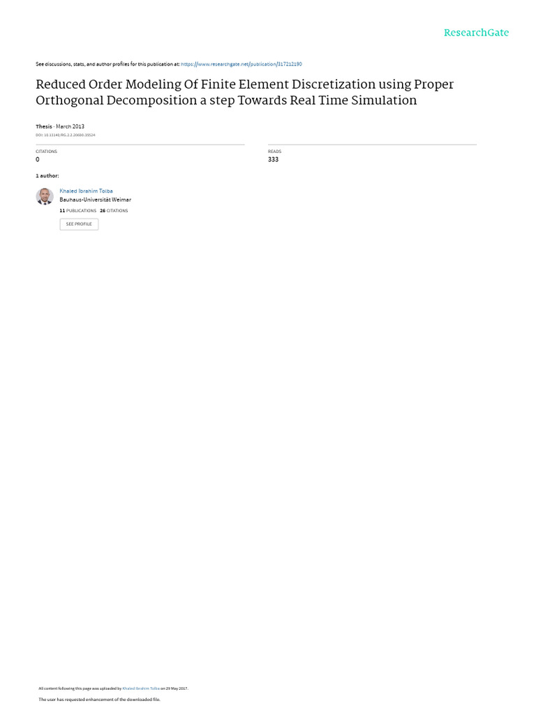 Reduced Order Modeling of Finite Element Discretization Using Proper ...
