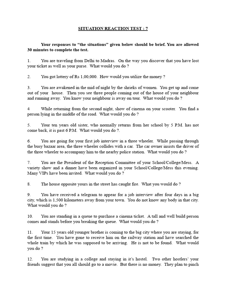 Situation Reaction Test 1 | PDF