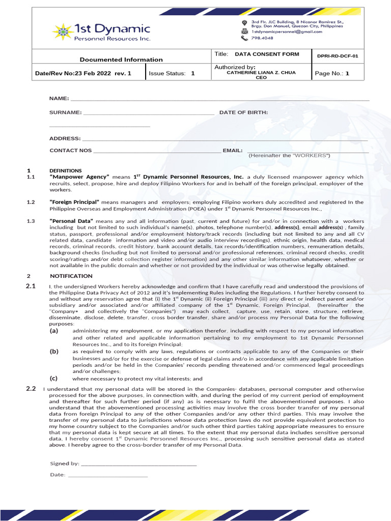DPRI-RD-DCF-01 - Data Consent Form | PDF