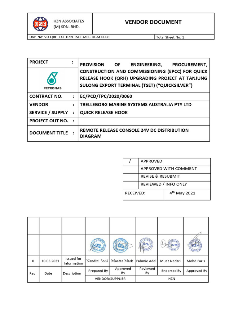 21 - VD-QRH-EXE-HZN-TSET-MEC-DGM-0008 Remote Release Console 24V DC Distribution Diagram | PDF