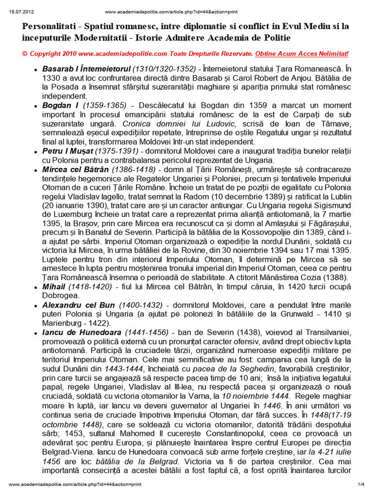 Personalitati Domnitori | PDF