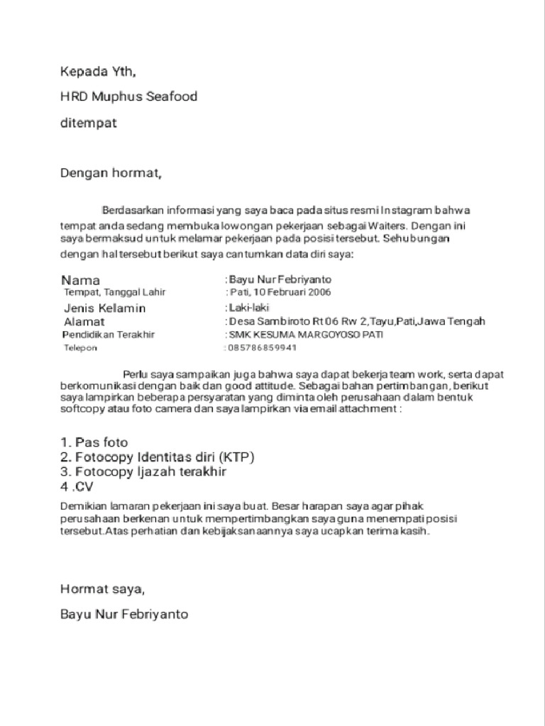Lamaran Bayu Nur | PDF