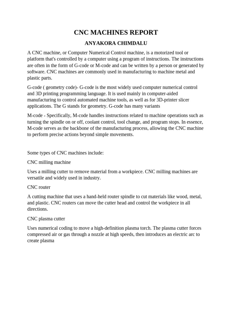 CNC Machines Report | PDF