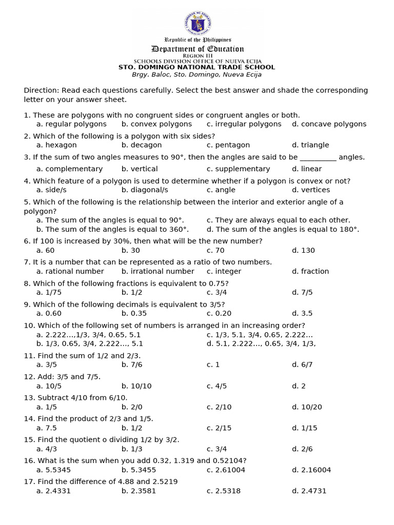 G7 Q1 Pre Test | PDF