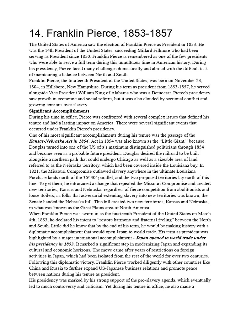 Franklin Pierce, 1853-1857 | PDF | The United States | Politics