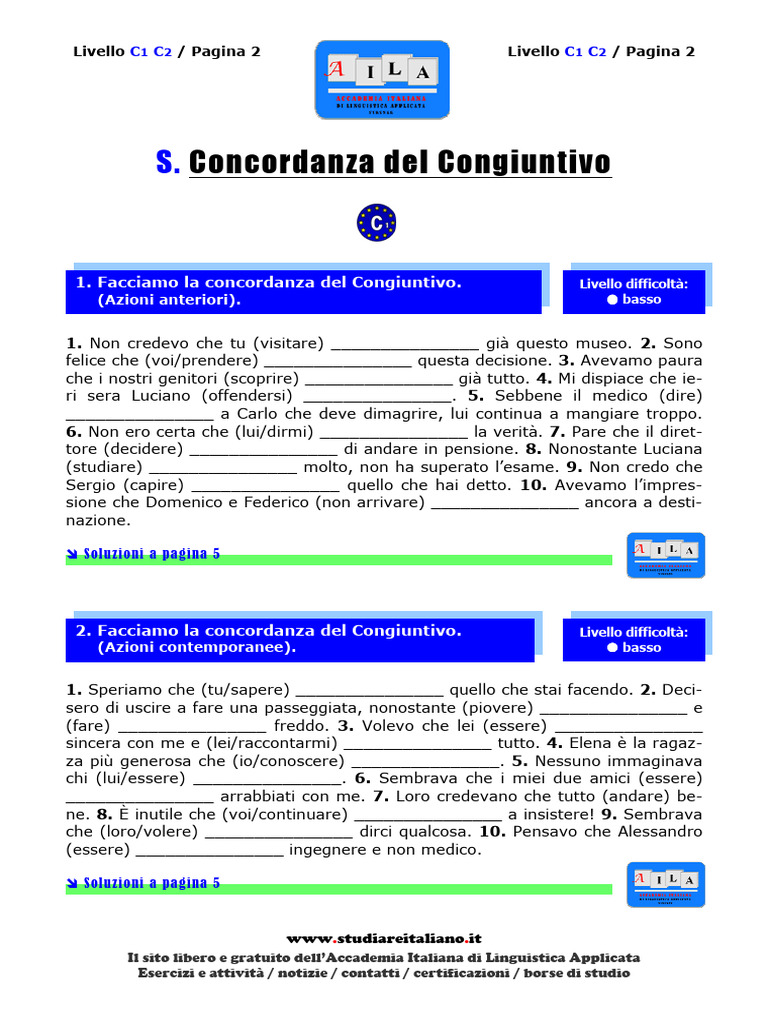 05-Pagine Da AILA Esercizi - c1 - c2-1 (Concordanza Tempi Al ...