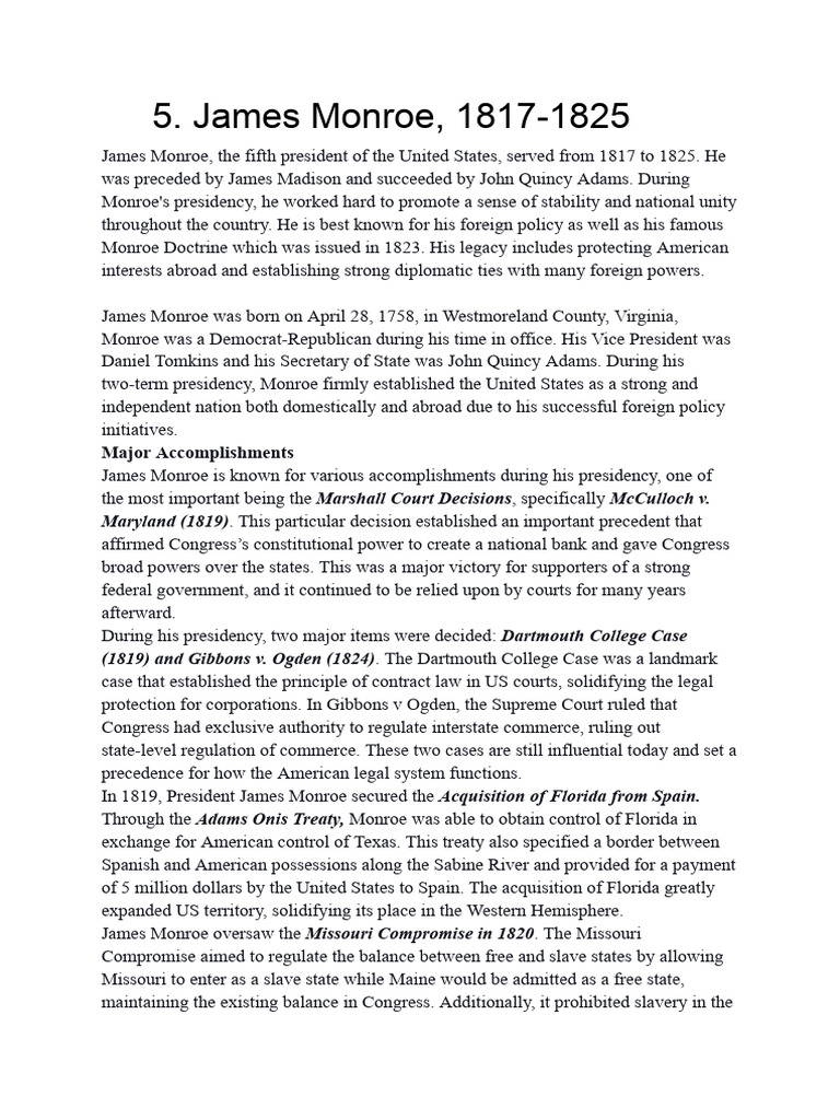 James Monroe, 1817-1825 | PDF | James Monroe | Travel