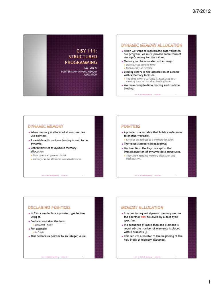 Pointers & Dynamic Memory in C++ | PDF | Pointer (Computer Programming) | Variable (Computer ...