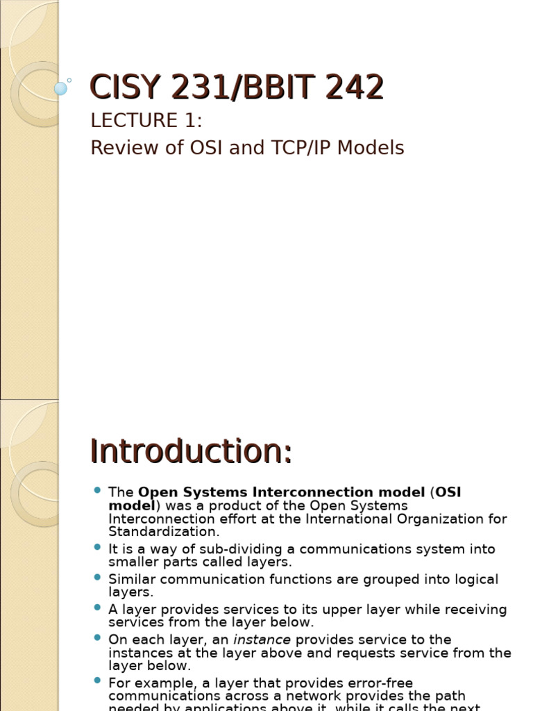 CISY 231 Lecture1 OSI and TCP - IP Reference Model | PDF | Osi Model ...